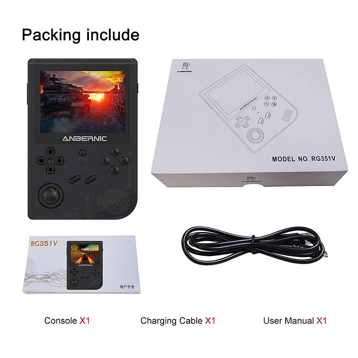 YBEST RG351V 3.5-inch Handheld Game Console, YIFAN HD IPS Screen Retro Portable Console Built-in 128G TF Card with 10000 Games, Black