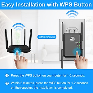WiFi Extender Signal Booster Long Range Coverage to 8000sq.ft and 45+ Devices, WiFi 2.4&5GHz Dual Band WPS WiFi Signal Strong Penetrability, 360°Coverage Supports Ethernet Port