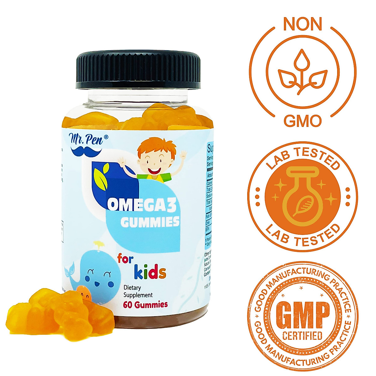 60 Gummies | 2 Months Supplies | Tasty Orange Flavor | 4+ Years | Omega-3 with EPA & DHA, Omega 3 for Kids, Omega 3 Gummies, Fish Oil Gummies, Omega-3 Fatty Acids Gummies