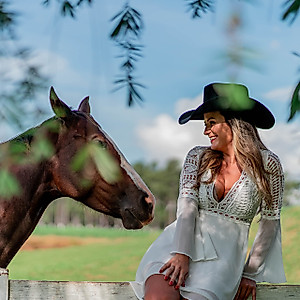 Gossifan Western Cowboy & Cowgirl Hat Felt Wide Brim Women Men Fedora Hats-B Belt Black