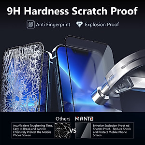 MANTO 3 Pack Screen Protector for iPhone 13 Pro Max 6.7 inch and 2 Pack Camera Lens Protector, HD Clear Full Coverage Premium Tempered Glass Film, 9H Hardness, Bubble Free, Easy Install Tool
