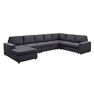 Lilola Home Tifton Modular Sectional Sofa with Reversible Chaise in Dark Gray Linen