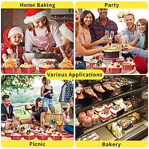 HEYYUMI 10oz Aluminum Foil Brownie Pans with Lids, 40 Pack Square Cake Pans, Disposable Ramekins Cupcake Cups Containers,Mini Cake Baking Pans,Large Muffin Tin Holder for Catering Gathering - Red