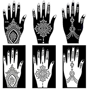XMASIR Henna Tattoo Kit Stencils, 16 Sheets Temporary Reusable Tattoo Sets Indian Arabian Temporary Tattoo Templates Kit for Body Art Paint