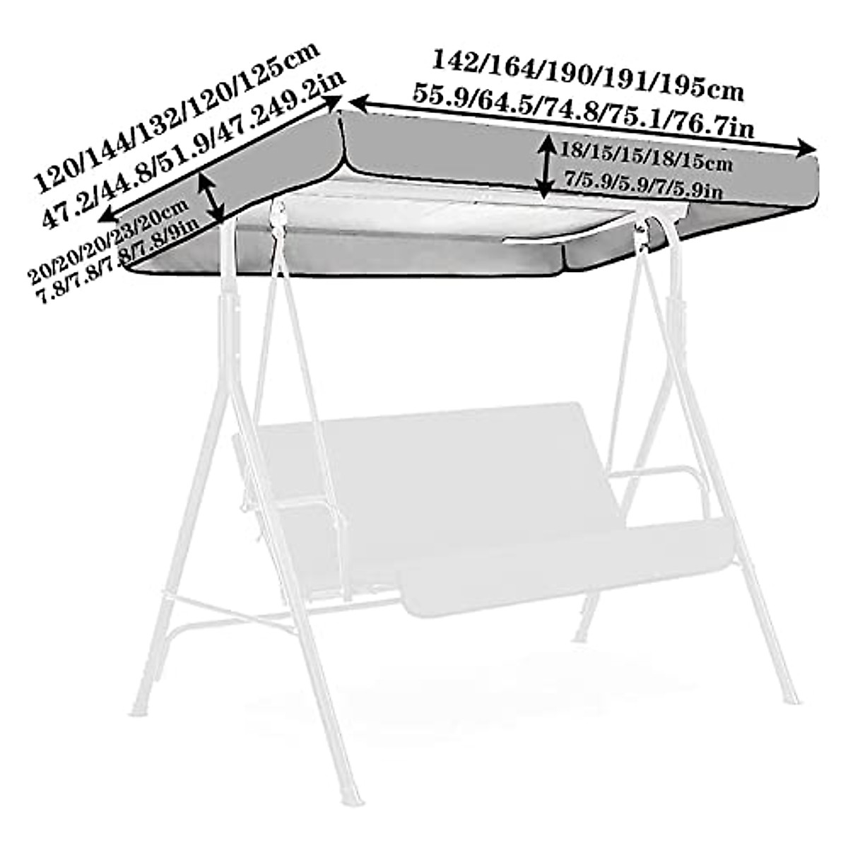 Replacement Garden Swing Cover Top Cover Waterproof Outdoor Swing Chair Awning Anti-UV Patio Hammock Cover Top Sun Shade Rainproof for 2/3-Seater-Swing 22.6.21