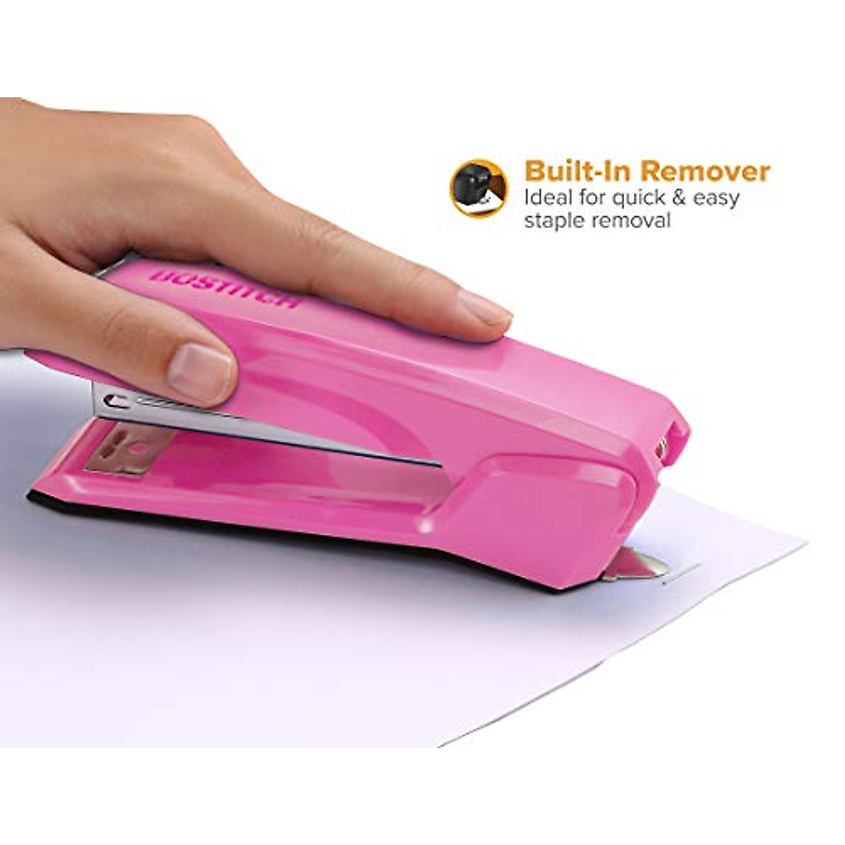 Bostitch Office Ascend 3 in 1 Stapler Integrated Remover & Staple Storage, 420 Staples Included, 20 Sheet Capacity, Lightweight, Pink