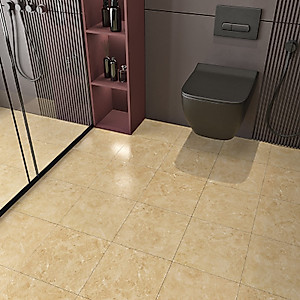 WESTICK Thick Yellow Marble Floor Tiles Peel and Stick Waterproof Bathroom Marble Floor Tiles Self Adhesive Removable Flooring Tile Stickers for Kitchen Bedroom, Beige Topaz Texture 12 x 12 IN 20 Pack