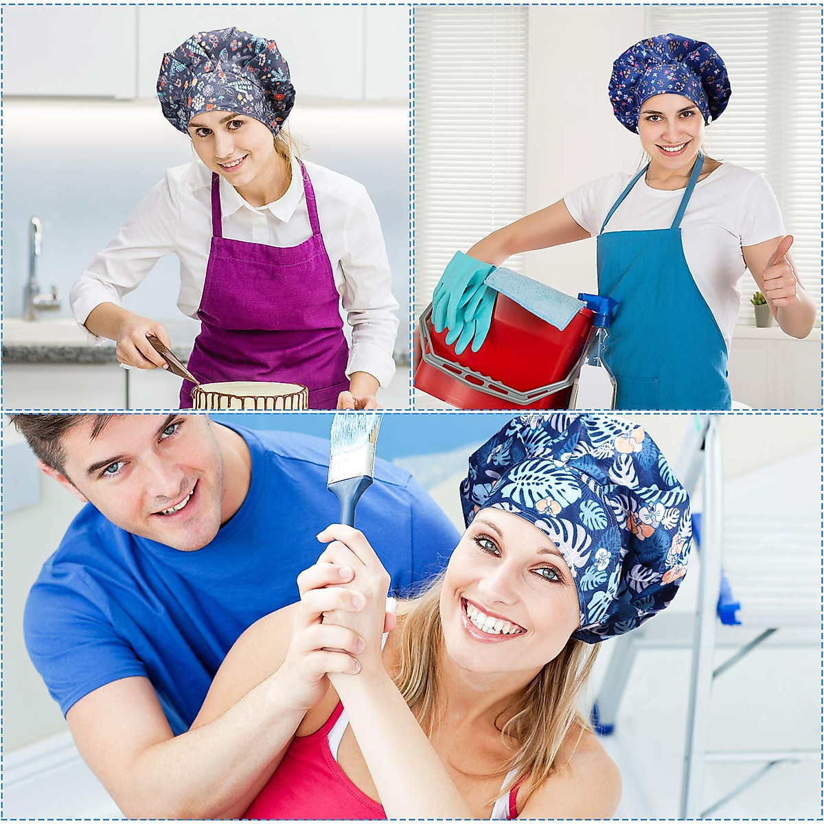 Geyoga 12 Pieces Bouffant Caps for Women Adjustable Tie Back Hats with Button and Sweatband Printed Caps for Men Women (Cute Pattern)