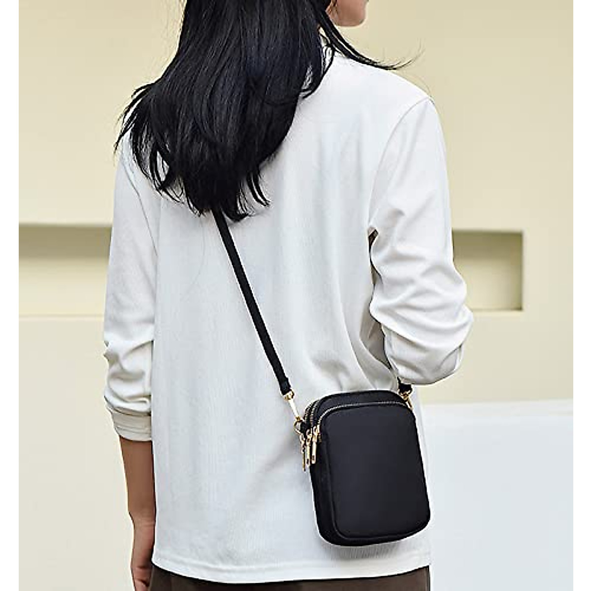 WITERY Nylon Crossbody Phone Bag, Multi zipper Travel Small Cell Phone Purse Wallet Wristlet for Women with Adjustable Strap