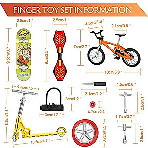 18 Pieces Mini Finger Toys Set Finger Skateboards Finger Bikes Scooter Tiny Swing Board Fingertip Movement Party Favors Replacement Wheels and Tools
