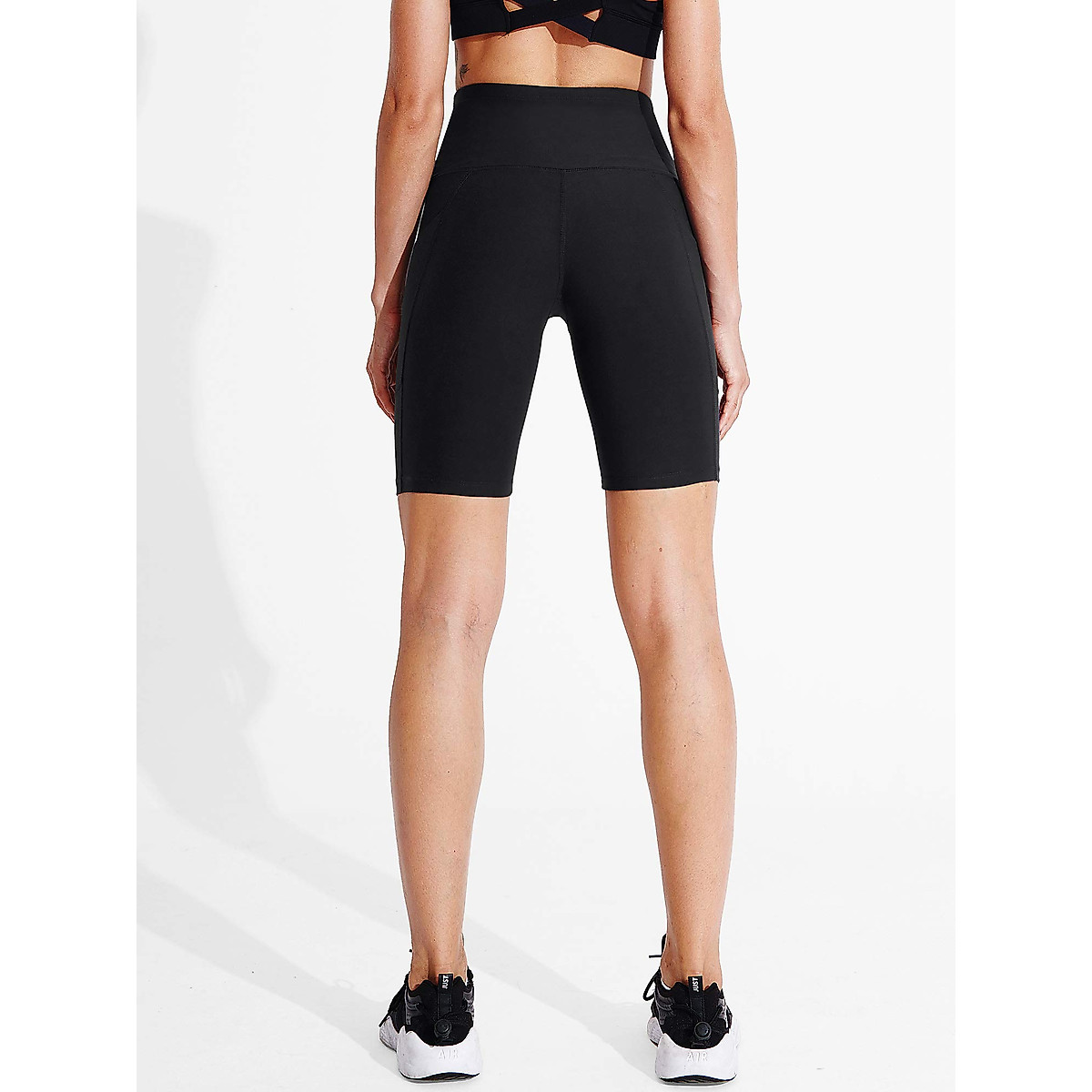 CADMUS 3 Pack High Waisted Shorts for Women 8" Workout Biker Shorts w Two Side Pockets,3044,Pack of 3,Black,Black,Black,XX-Large