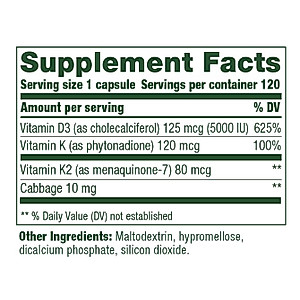 MegaFood Vitamin D3 5000 IU (125 mcg) - Vegetarian Vitamin D Supplements with Vitamin D3 K2, Supports Bones, Teeth, Muscles & Immune Health, Certified Non-GMO - 120 Mini Capsules, 120 Servings