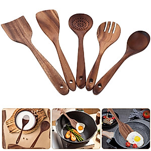 1 Set Reusable Utensils Kitchen Utensils Wood Utensils Wooden Utensils Wood Reusable Utensil Colander Spoon Wood Spoon Housewarming Spoon for Cooking Soup Wood Wok Spatula