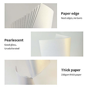 50 Sheets White Shimmer Cardstock 8.5" x 11"Glossy Cardstock，250Gsm/92 lb Shiny White Paper,White Metallic Cardstock,Card Stock Printer Paper for Invitations,Card Making,DIY Craft