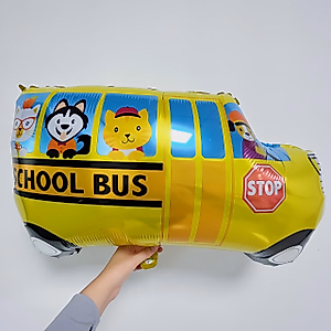 CYMYLAR 11 Pcs Back to School Balloons/Large Yellow School Bus Balloon/Colorful School Bag Pencil Crayon Box Foil Balloons/Red Yellow Mylar Helium Star/School Teacher Party Supplies/Blue Latex Balloon