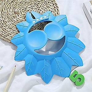 Baby Shower Cap for Washing Hair, Leaf Pattern Bath Hat for Ear & Eye Protection, Shampoo Visor Shield for Toddler Kids Child Infant (Blue), (908765)