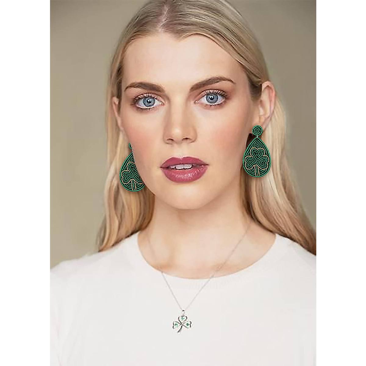 St. Patrick's Day Earrings Festive Shamrock Beaded Teardrop Earring for Women Dangling Statement Green Leaf Lucky Clover Hat Drop Dangle Earrings Irish Holiday Jewelry Gift