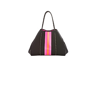 Haute Shore - Greyson Rave Neoprene Tote Bag w/Zipper Wristlet Inside, Black W/Hot Pink Orange
