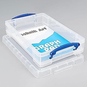 Really Useful Box 4C Plastic Stackable Storage Container with Snap Lid and Built In Clip Lock Handles for Home and Office Organization, Clear