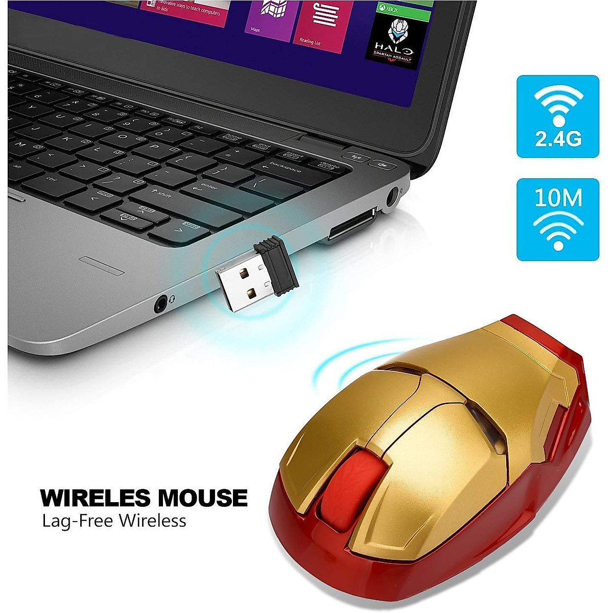 Wireless Mouse 2.4G Full Size Wireless Optical Mice with Nano USB Receiver, 3 Adjustable DPI Levels, 3 Buttons for Notebook, PC, Laptop, Computer (Gold)