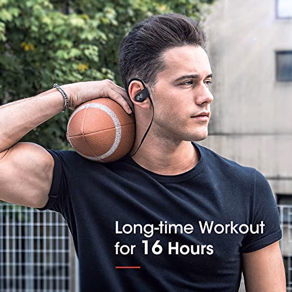 Redzoo Bluetooth Headphones, Bluetooth 5.0 Wireless Earbuds Sports, 22Hr Playtime Bluetooth Earphones for Running w/25° Ergonomic Ear Hooks, IPX7 Waterproof, Noise Cancelling Mic (Black)