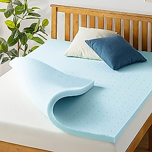 Best Price Mattress 1.5 Inch Ventilated Memory Foam Mattress Topper, Cooling Gel Infusion, CertiPUR-US Certified, Twin, Blue