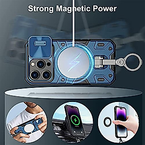Wefor Case for iPhone 14 Pro Max Case with Stand, Slide Camera Cover, Military Grade Shockproof Portective Case Compatible with MagSafe Wireless Charger&Magnetic Car Mount Holder (Blue)