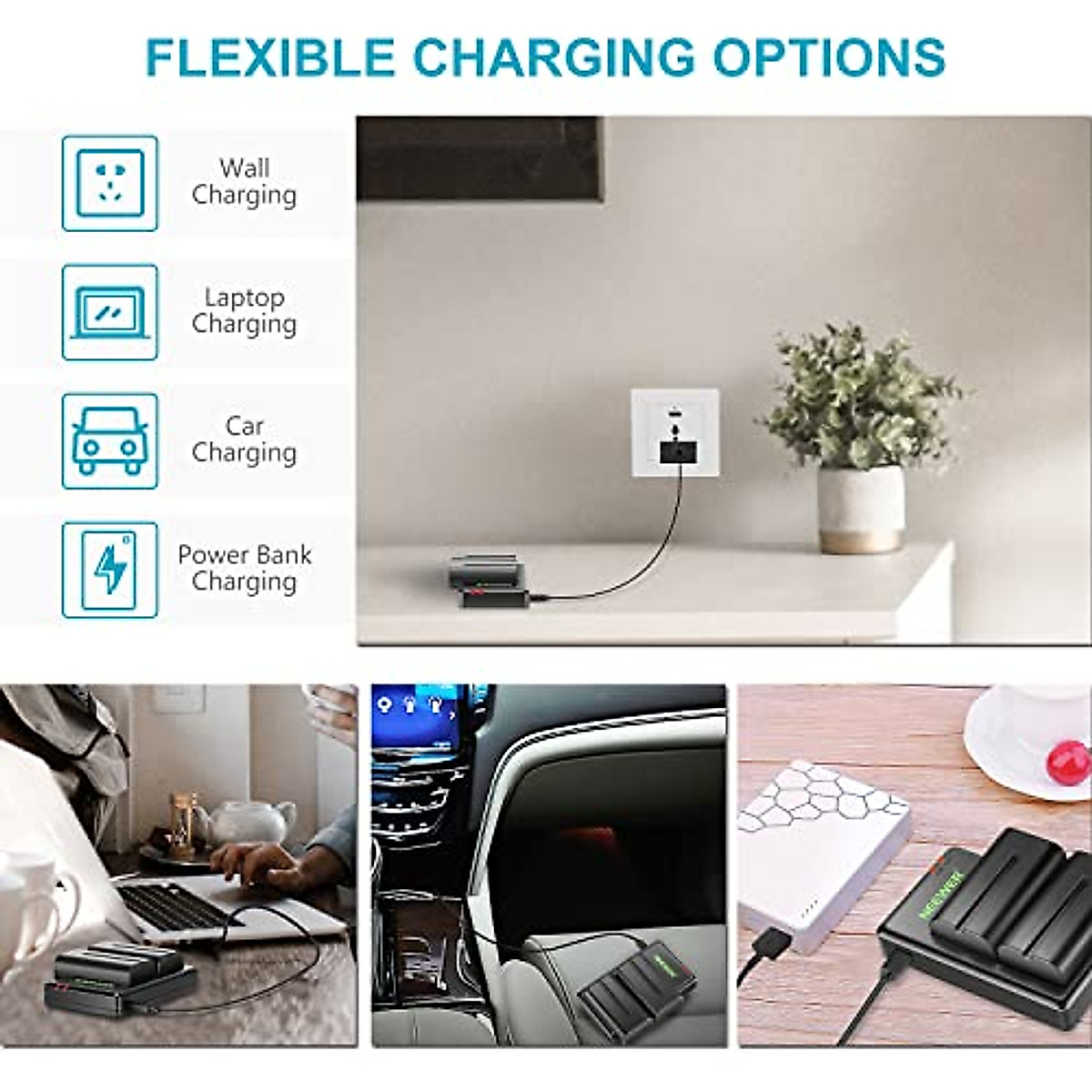 NEEWER NP-F550 Battery Charger Set Compatible with Sony NP-F970 F750 F770 F960 F550 F530 F330 F570 CCD-SC55 TR516 TR716 TR818 TR910 TR917, NEEWER Led Light/Monitor/Camera Slider (2 Pack, Black)