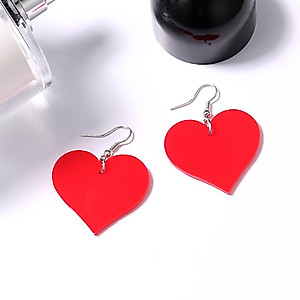 lureme Cute Heart Earrings Geometric Statement Dangle Earrings-Red (er005558-3)