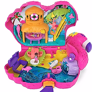 Polly Pocket Flamingo Party Large Compact Playset with 26 Surprises (Including Micro Margo & Friend Dolls), Pop & Swap Feature, Tropical Party Play Areas: Palm Tree Slide & Swing; Banquet; Water Area