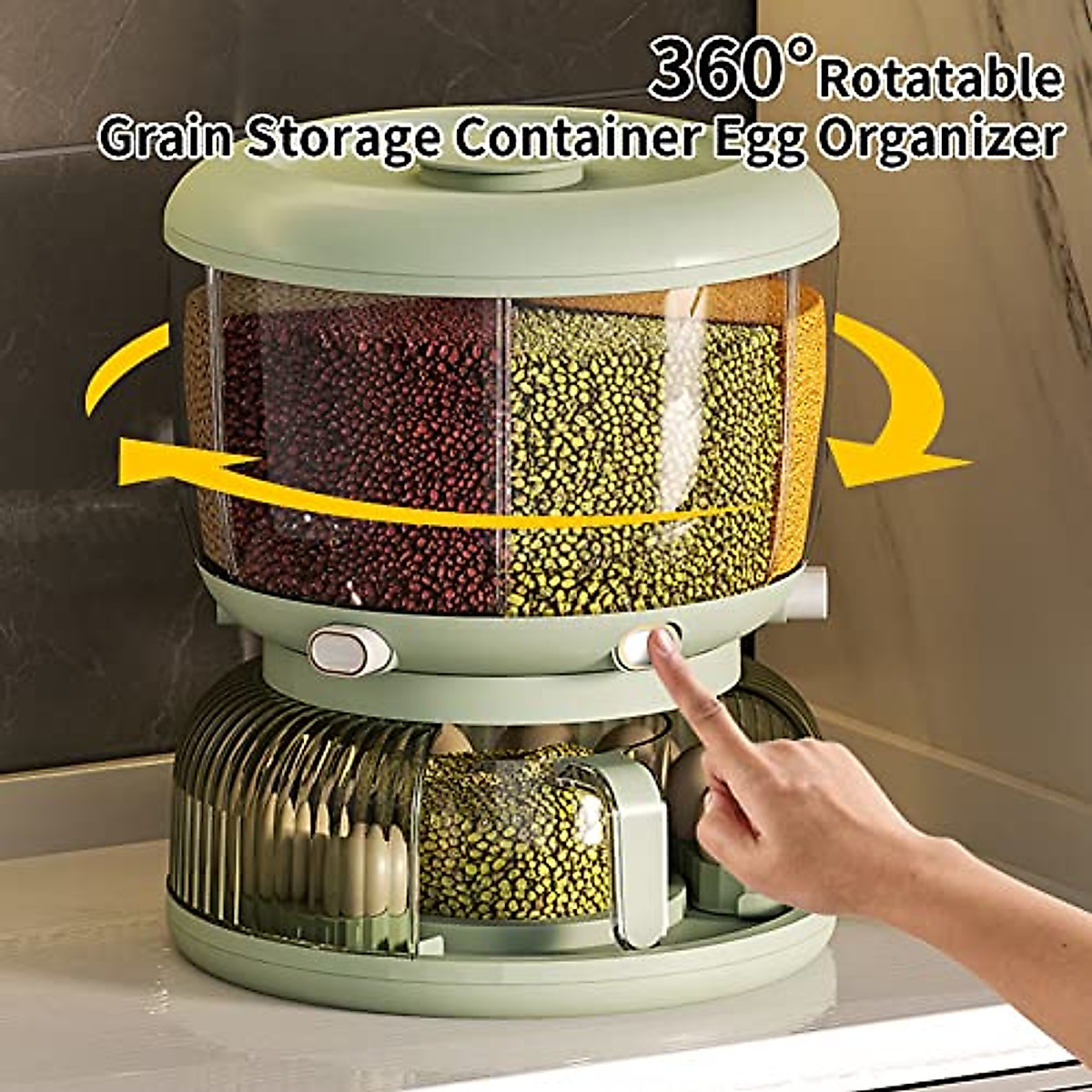 40lb Rice and Grain Storage Container, 360° Rotating Food Dispenser Measuring Cylinder with Lid Moisture Resistant Household, Airtight Storage of Black Rice, Yellow Rice and Other Small Beans
