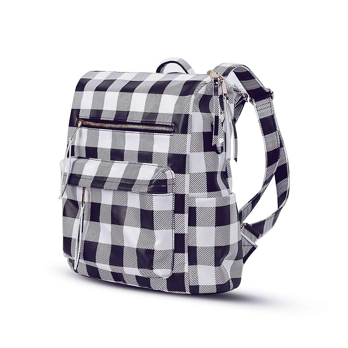 CRAZITAYA Womens Buffalo Plaid Check Backpack Purse,Nappy Diaper Bags for Mom Multi-Function Zip Leather Large Daypack(White Plaid)