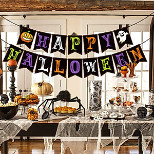 OHOME Halloween Decorations - Happy Halloween Banner | Halloween Party Decorations for Indoor Outdoor - Halloween Backdrop Garland for Outside | Hanging Halloween Party Favors Supplies for Birthday,Trunk or Treat Decorations
