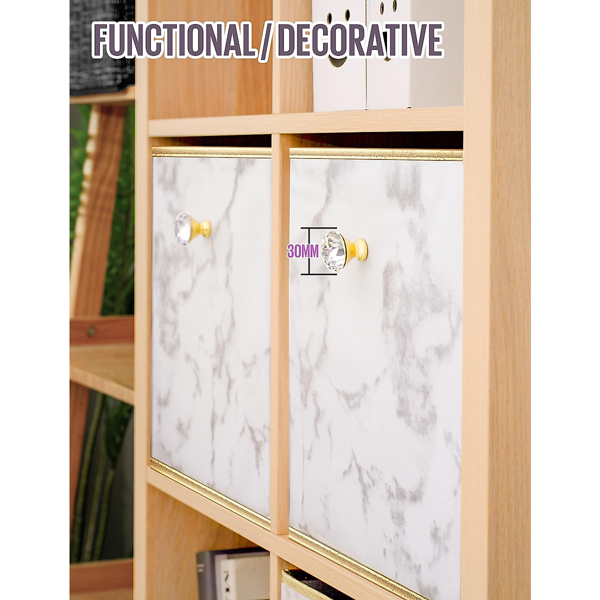 MYTHAUS Storage Cubes Fabric Bins - Foldable Cube Storage Bin,Closet Organizer with Decorative Knob,Dual Handles Storage Basket,13 Inch for Nursery/Home Office/Closet 4 Pack(White Marble)