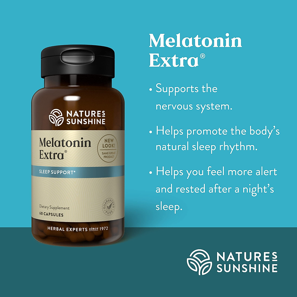 Nature's Sunshine Melatonin Extra 3mg, 60 Capsules | Melatonin Capsules to Encourage Restful Sleep and Help Fight Jet Lag by Promoting the Body's Natural Sleep Rhythm