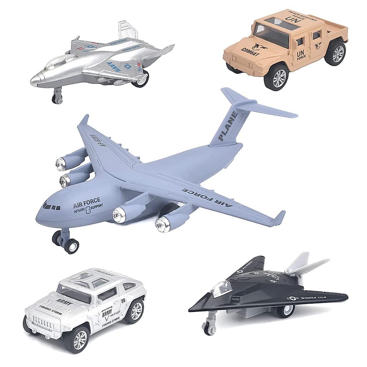 Ailejia Die Cast Metal Toy Cars Set of 5,Plane Military Aircraft and Aircraft Fighter Trucks Vehicle Transport aircraft for Boys Girls Birthday Gift (Military Series)