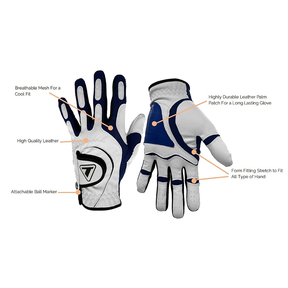 Tracer Golf Men's Golf Glove, 3-Pack - Cool fit, Comfort Stretch, Highly Durable Glove (XL-XXL (Plus), White/Black)
