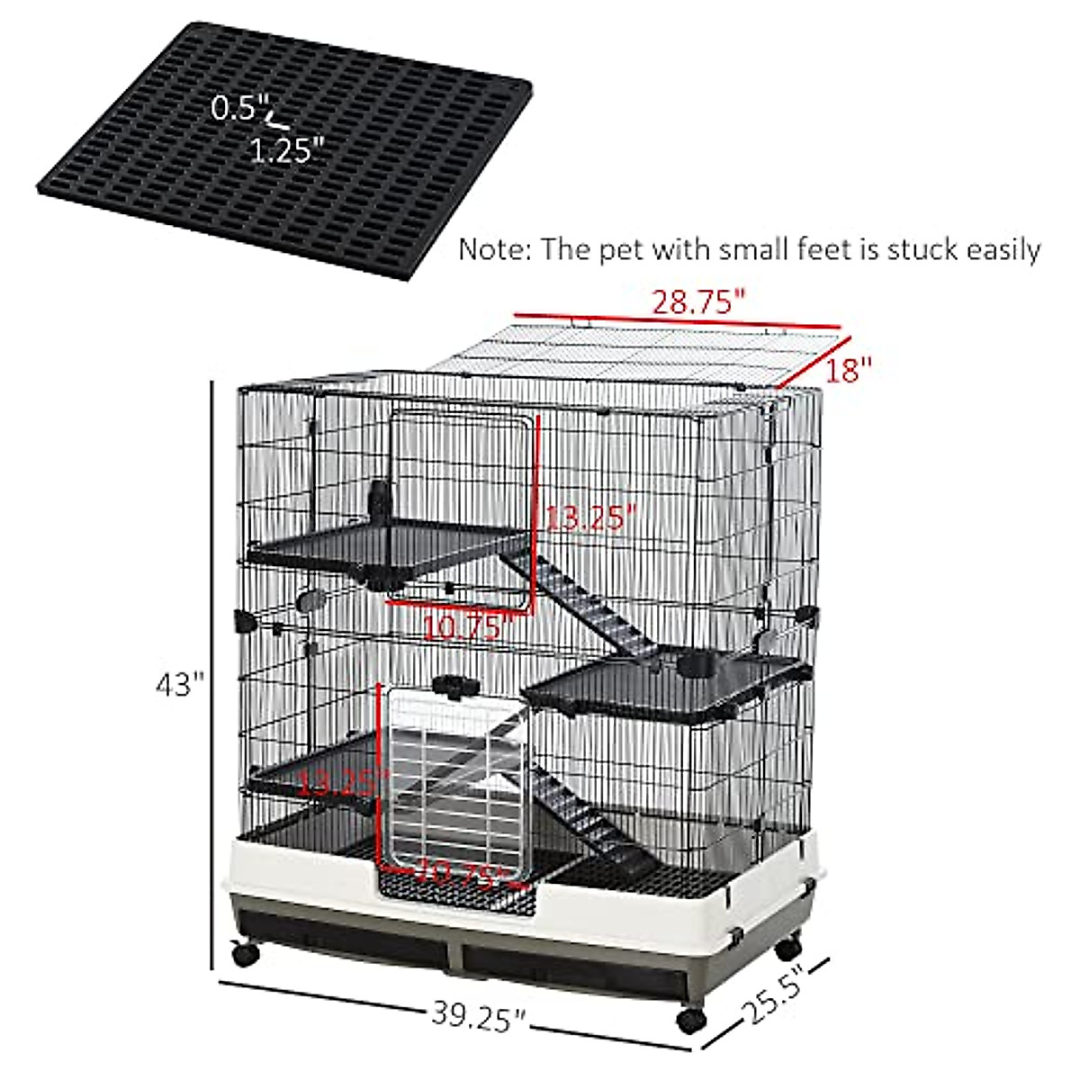 PawHut 4-Level Small Animal Cage Hutch with Wheels, Removable Tray, Platform and Ramp for Rabbit Bunny, Chinchillas, Ferret, Hedgehog & Gerbils