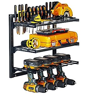 Power Tool Organizer Wall Mount,3 Layer Garage Tool Organizer and Storage Rack,Drill Holder Wall Mount,Heavy Duty Metal Tool Rack for Cordless Drill,Adjustable Garage Shelf Organization and Storage
