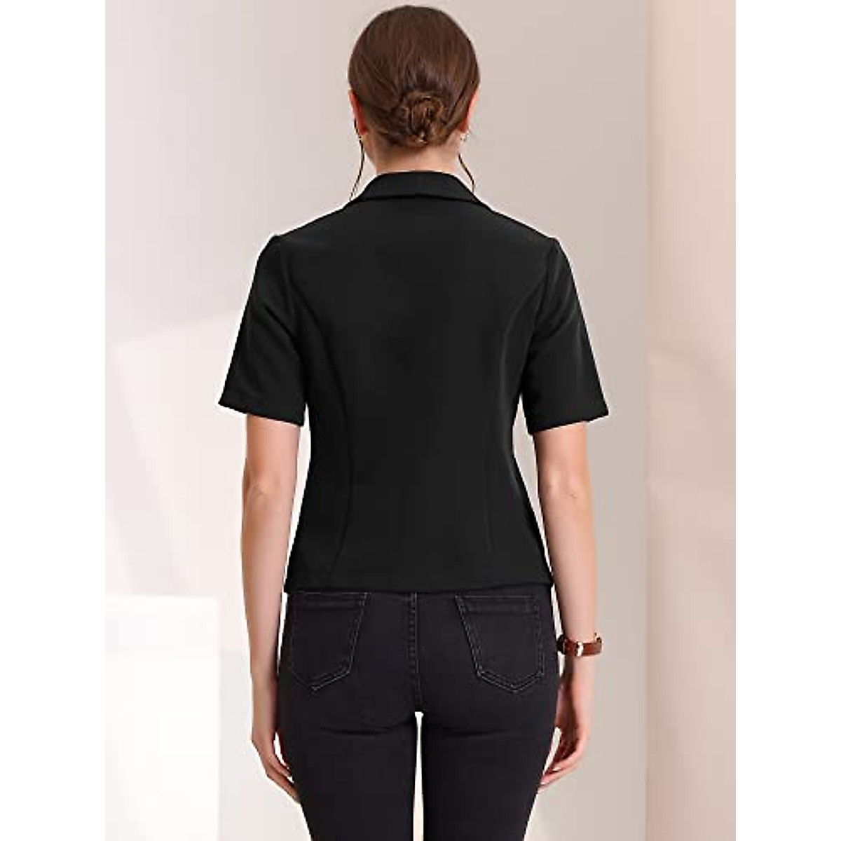 Allegra K Casual Shawl Collar Open Front Cardigan for Women's Short Sleeve Work Office Suit Blazer X-Small Black