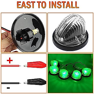 GLOFE Roof Running Cab Marker Light Smoked Cover Lens/Base and Green T10 LED Bulbs Compatible with 1977-1987 C/K Series Suburban and Blazer Pickup Truck, Enhances Safety and Visibility