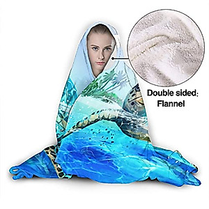 JASMODER Sea Turtle Hoodie Blanket Wearable Throw Blankets for Couch Blanket Hooded for Baby Kids Men Women