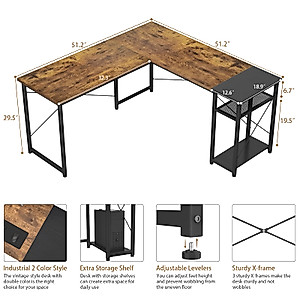 Ecoprsio L-Shaped Desk Large L Shaped Gaming Desk with Storage Shelves Industrial Corner Desk Writing Study Table for Home Office Gaming Workstation, Rustic Brown and Black