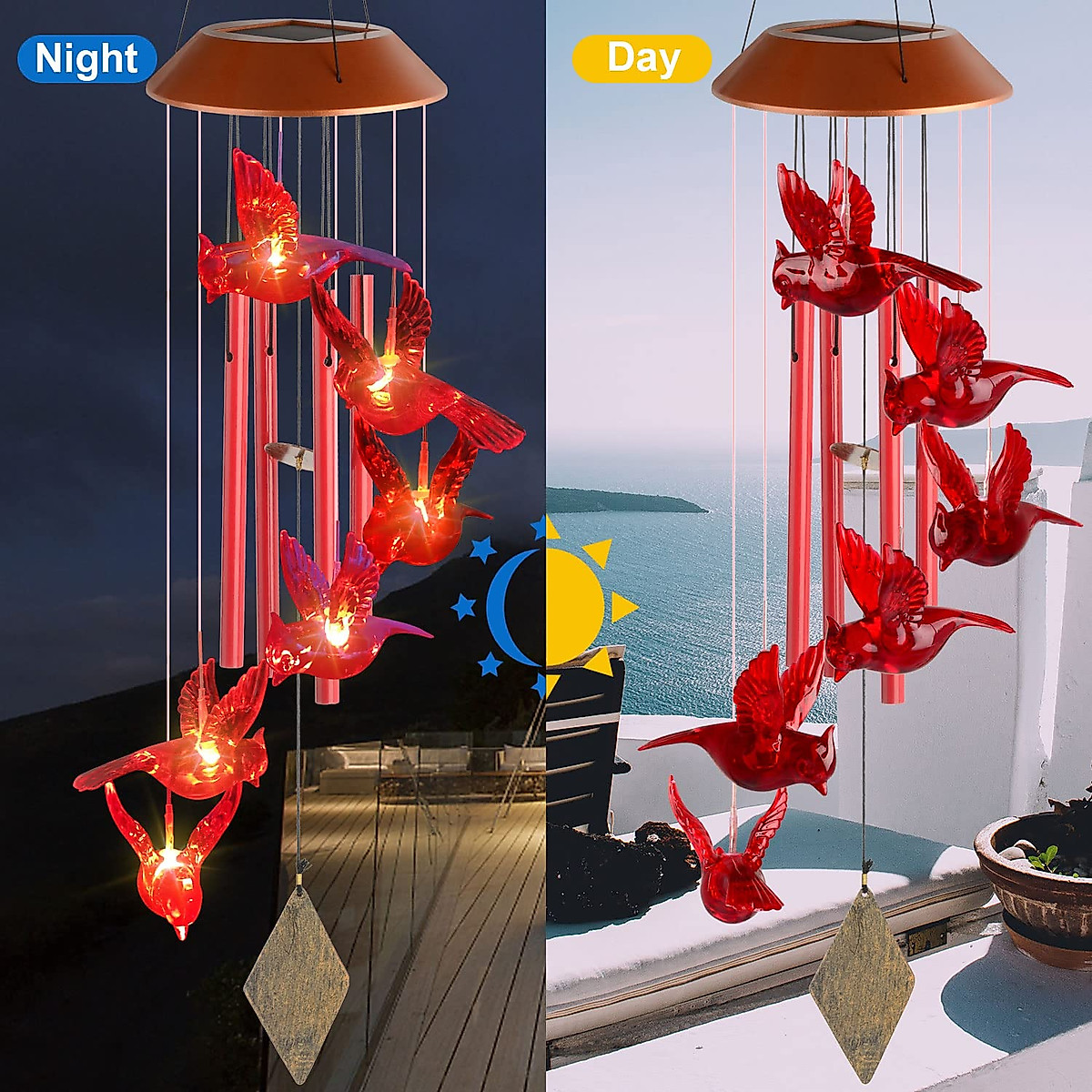 Cardinal Wind Chime Solar Garden Cardinal Gifts for Women Gift for Women Solar Cardinal Gift Memorial Wind Chimes Birthday Gifts for Grandma Solar Cardinal Garden Light Gift Women Gift
