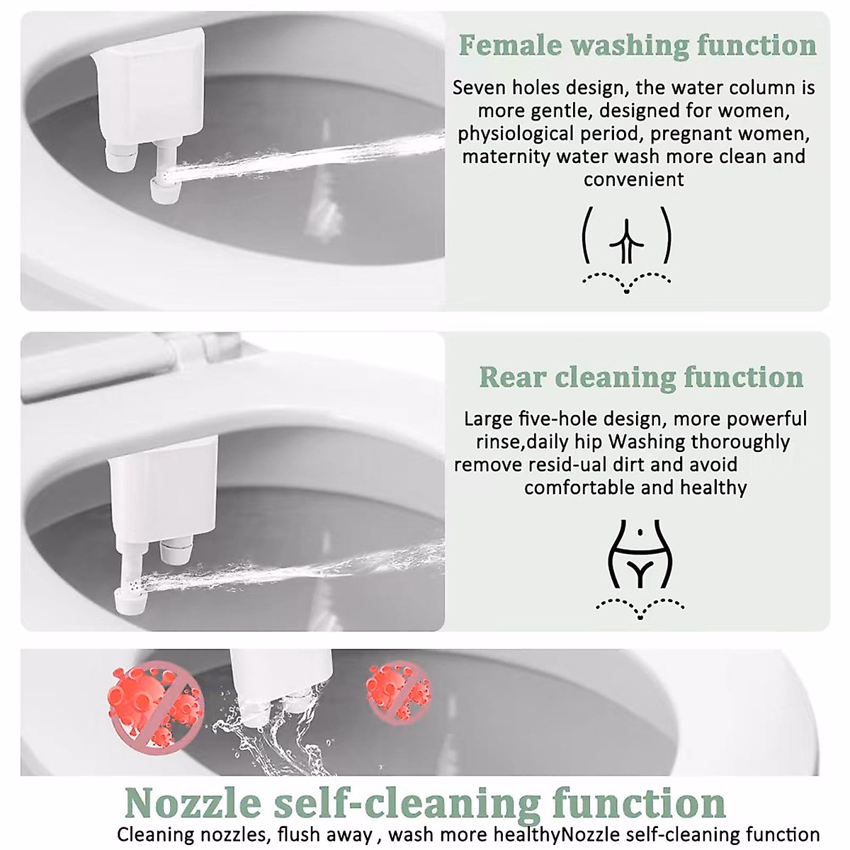 Bidet Toilet Seat dua l Nozzle, Bidet Attachment For Toilet, Non Electric Toilet Water Spray With Adjustable Water Pressure,Two Modes sel f Cleaning dua l Nozzle Smart Bidet Toilet Seat, common Fit