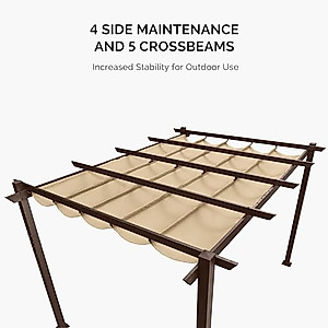 PURPLE LEAF Pergola 10' X 10' Outdoor Retractable Metal Pergola with Canopy Patio Pergola with Shade Cover for Garden Yard Pavilion Grill Modern Pergola for Beach Deck Gazebo, Beige