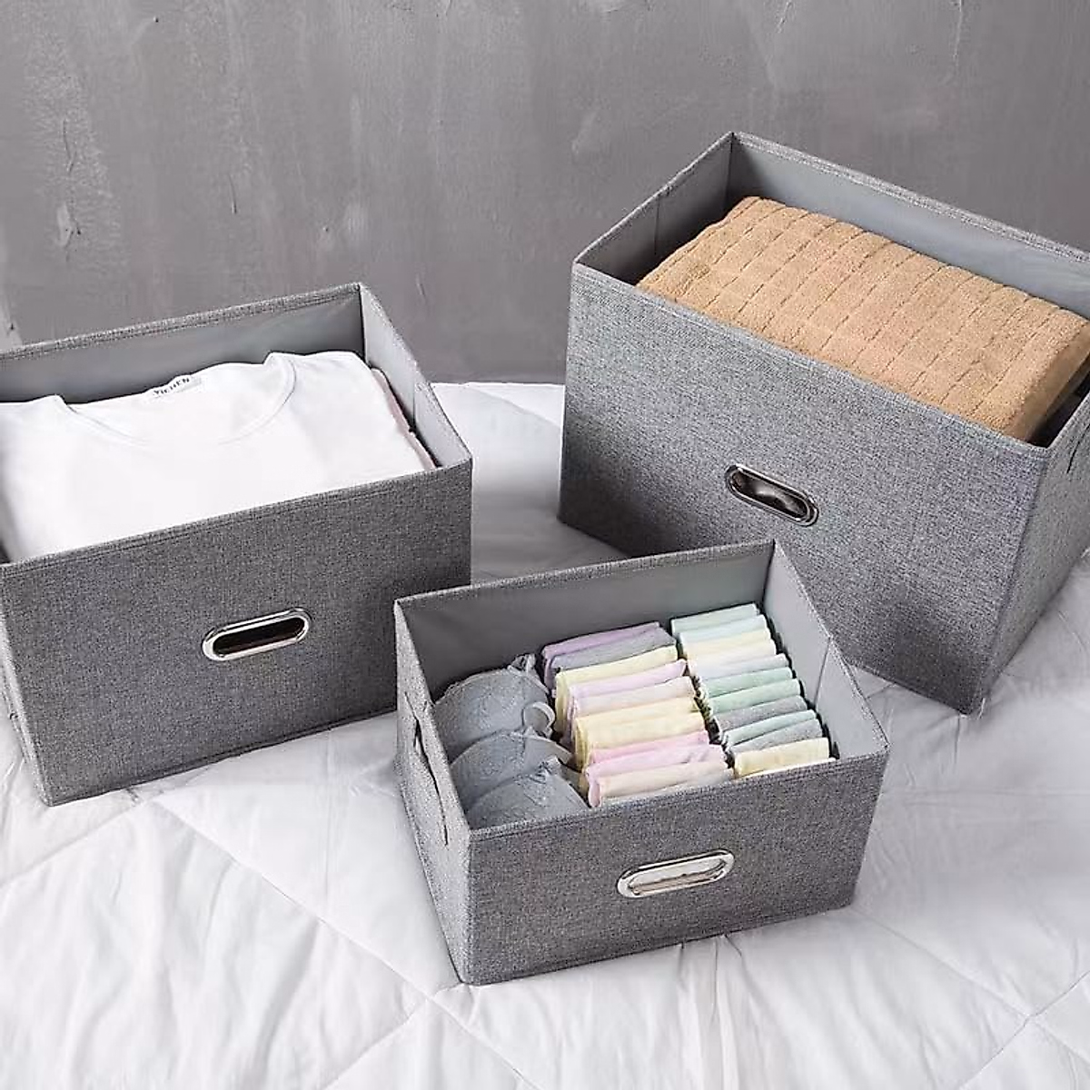 tarfarkar Cotton and Linen Fabric Storage Box, Foldable, Covered, Large