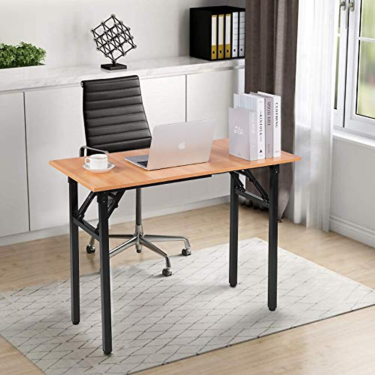 Folding Table Computer Desk, No Assembly Required, Sturdy and Heavy Duty Writing Desk for Small Spaces, Brown