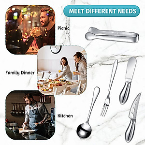 Patelai Charcuterie Board Accessories Cheese Spreader Knife Set Charcuterie Utensils Butter Knife Stainless Steel Mini Serving Tongs Spoons Appetizer Forks for Pastry Christmas(Silver,18 Pieces)