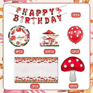 44 PCS Mushroom Birthday Party Decorations, Mushroom Party Favors Supplies Mushroom Birthday Banner Mushroom Balloons Mushroom Tablecloth Mushroom Plates and Napkins for Kids Boys Girls Baby Shower